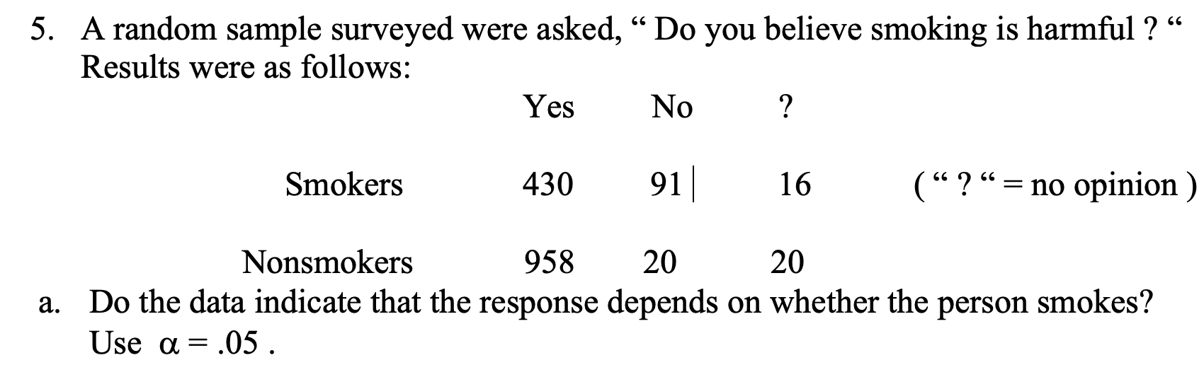 Solved 66 5. A random sample surveyed were asked, "Do you | Chegg.com