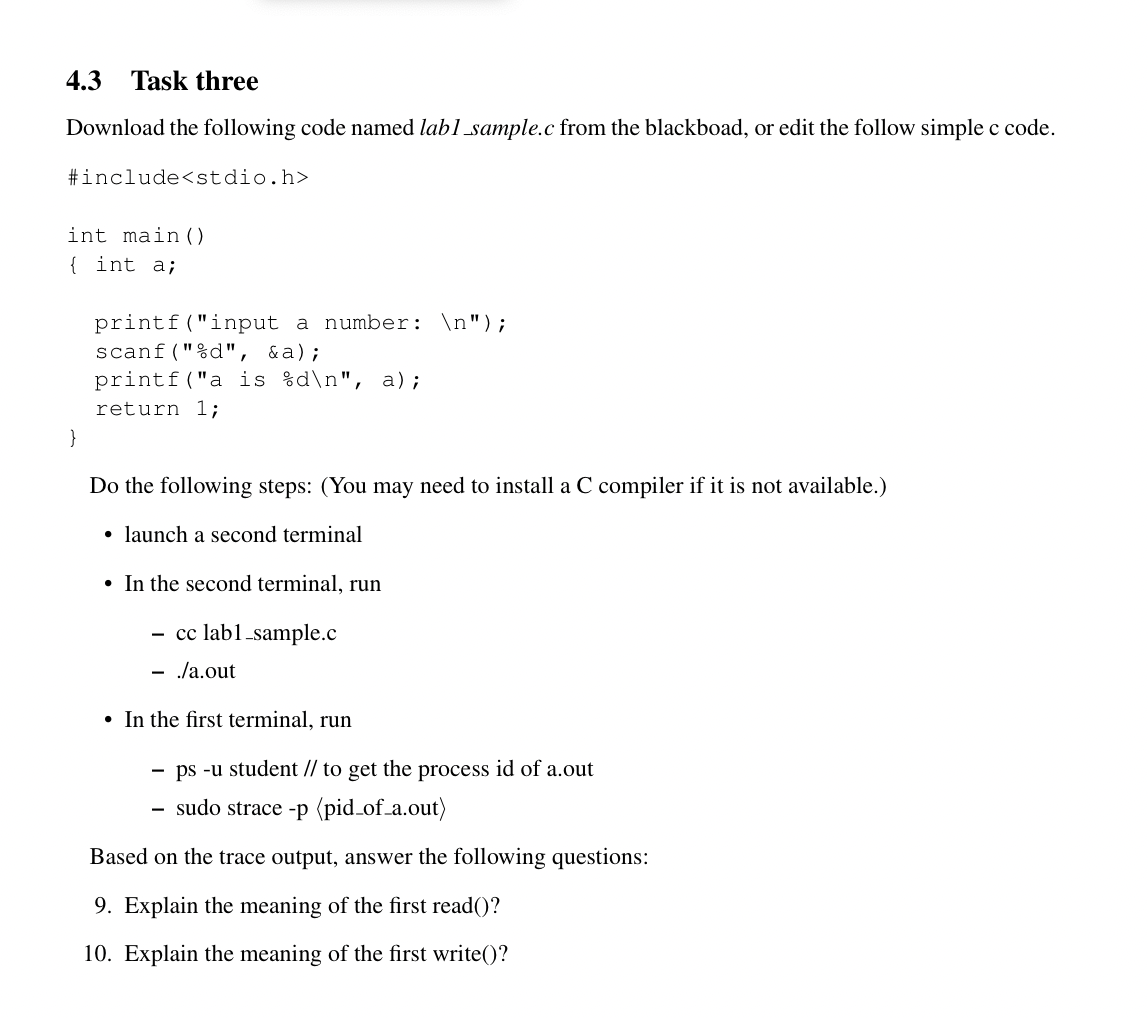 4.3 ﻿Task threeDownload the following code named lab1 | Chegg.com