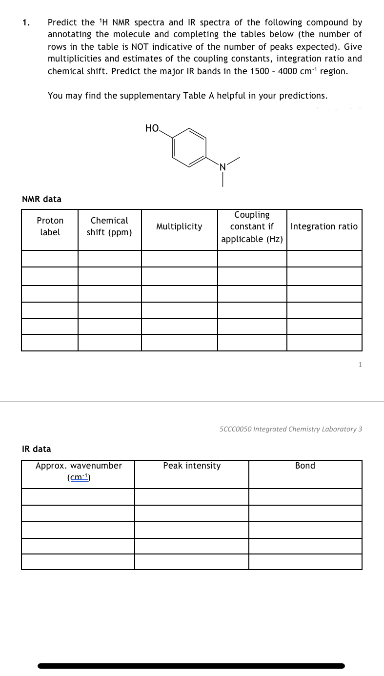 Solved Predict the ?1H ﻿NMR spectra and IR spectra of the | Chegg.com