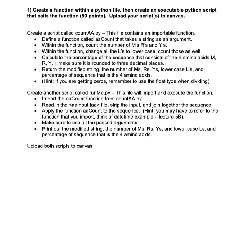 1) Create a function within a python file, then | Chegg.com