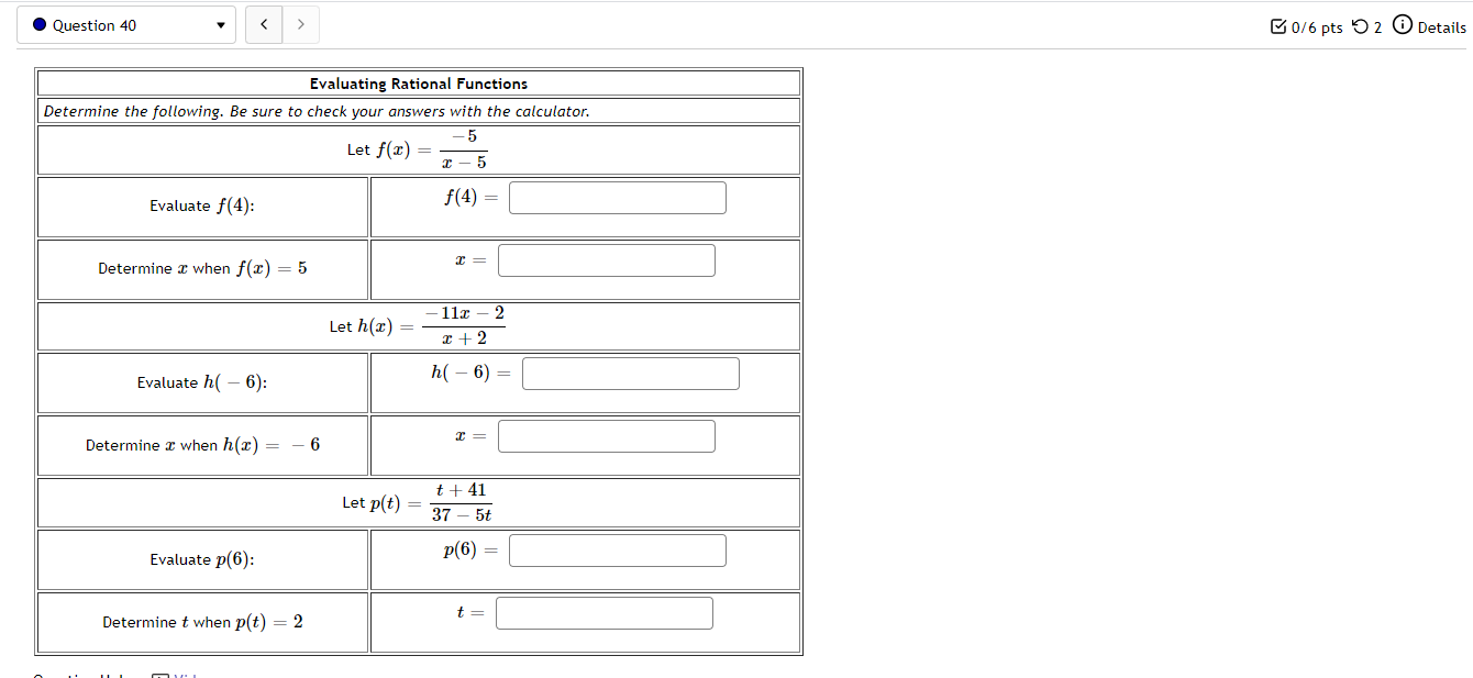Solved Question 40 0/6 pts 52 Details Evaluating Rational | Chegg.com
