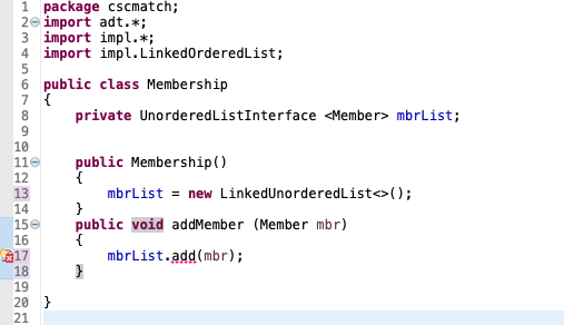 Solved 1 package cscmatch; 2e import adt.*; 3 import impl.*; | Chegg.com