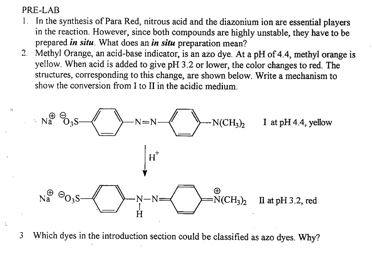 Solved PRE-LAB 1. In the synthesis of Para Red, nitrous acid | Chegg.com