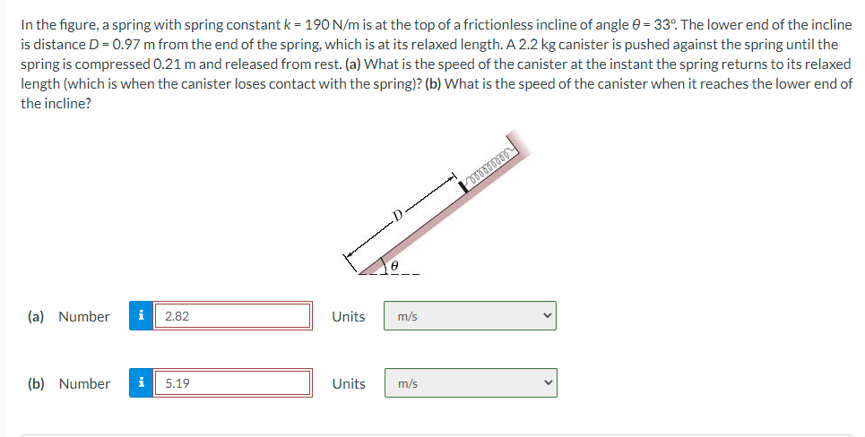 Solved In the figure, a spring with spring constant k=190 | Chegg.com