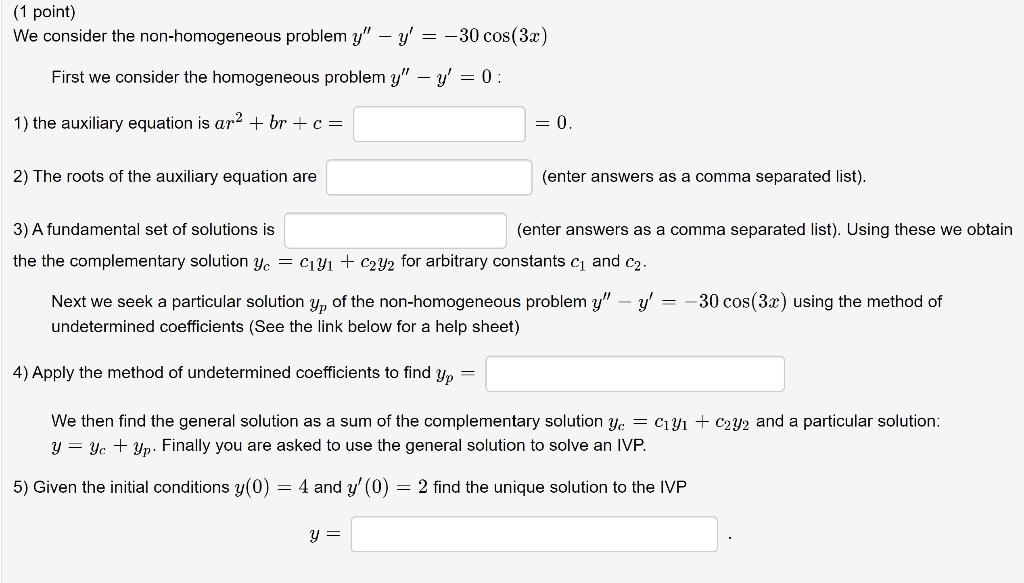 Solved (1 point) We consider the non-homogeneous problem | Chegg.com