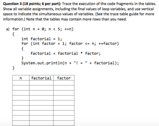 Solved Question 3 (18 points; 6 per part): Trace the | Chegg.com