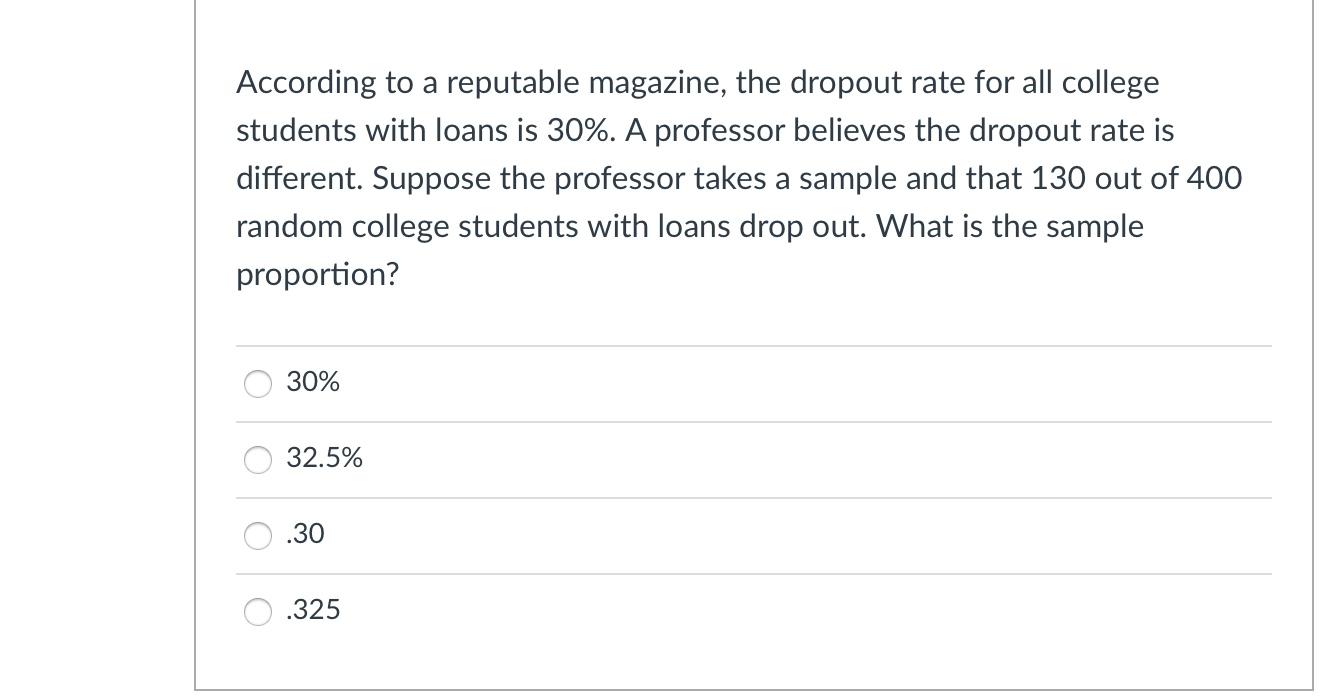 Solved According to a reputable magazine, the dropout rate | Chegg.com