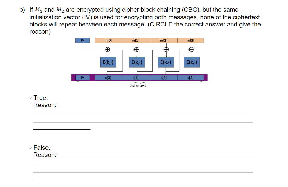 Solved b) If M1 and M2 are encrypted using cipher block | Chegg.com