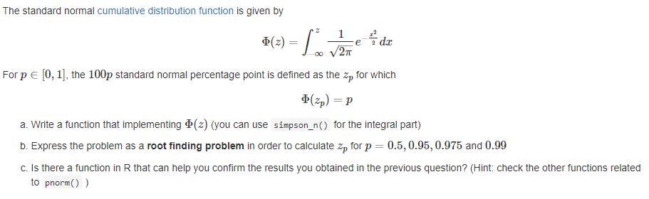 The standard normal cumulative distribution function | Chegg.com