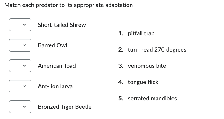 Solved Match each predator to its appropriate | Chegg.com