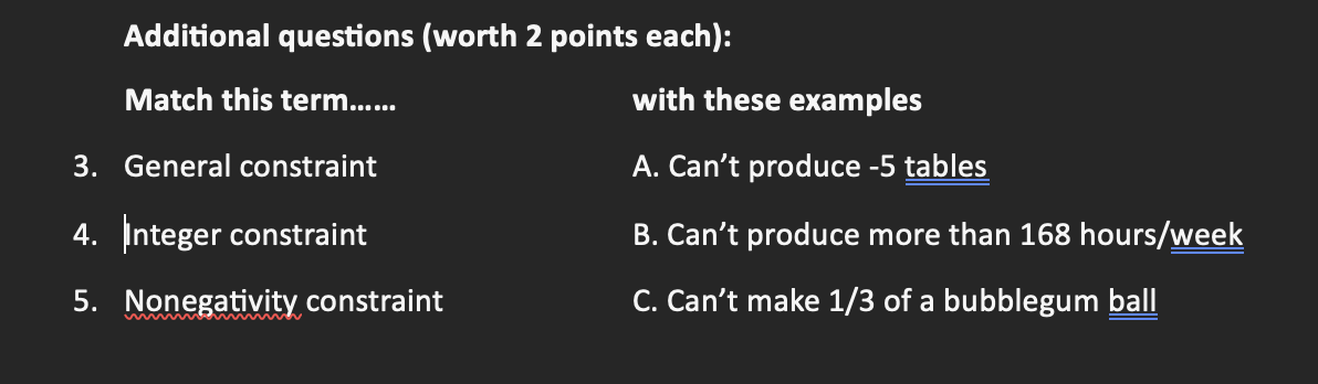 Additional questions (worth 2 points each): Match | Chegg.com