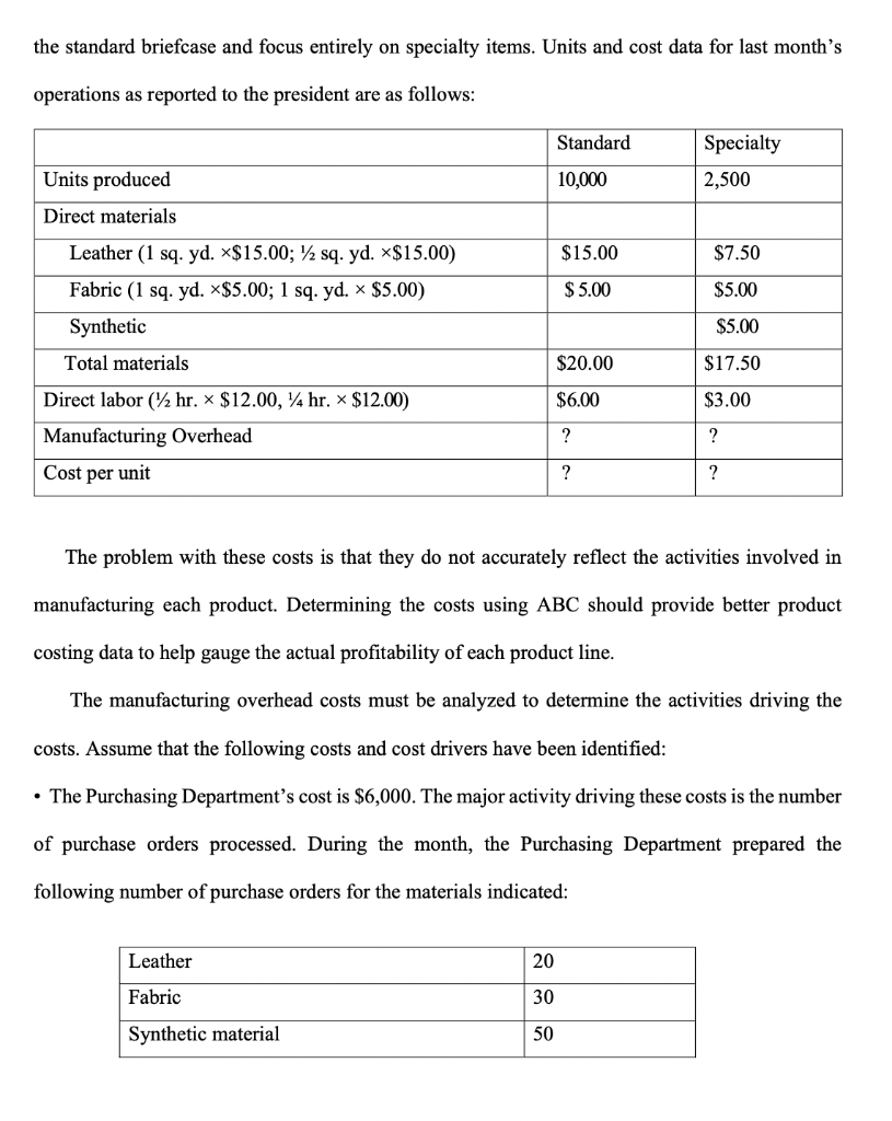 Solved Traditional and Activity Based Costing Carry All | Chegg.com