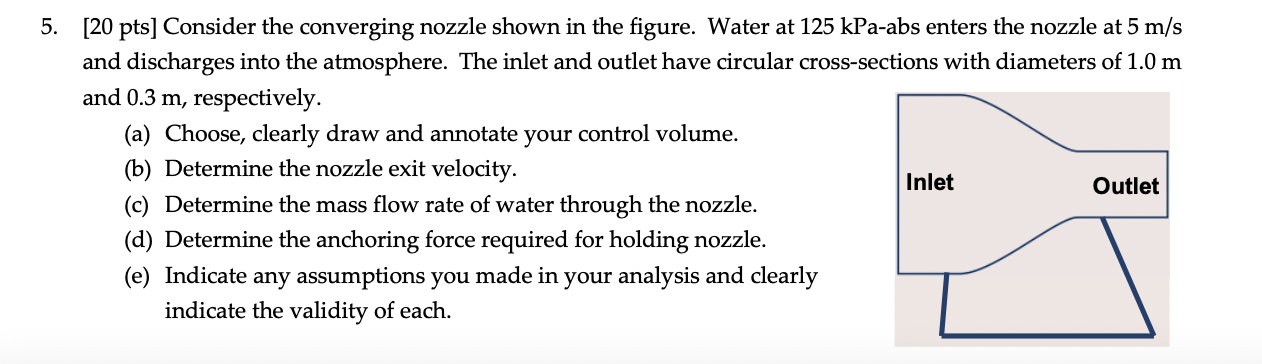 Solved 5. [20 pts] Consider the converging nozzle shown in | Chegg.com