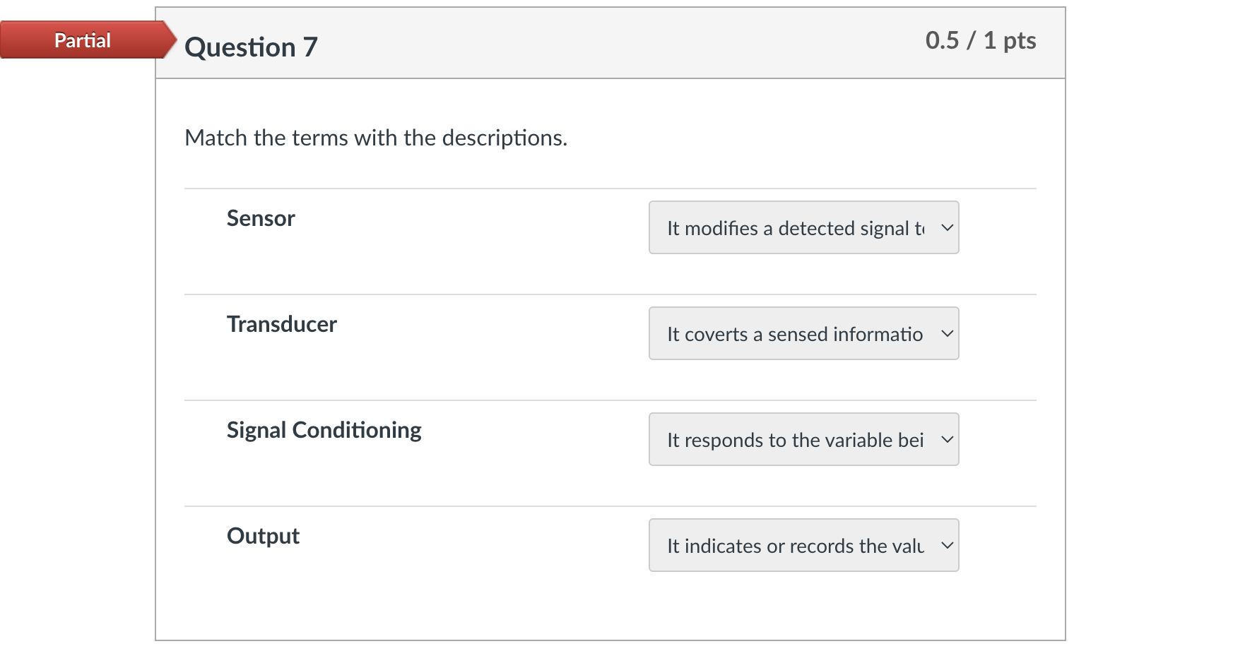Match the terms with the descriptions. Sensor | Chegg.com