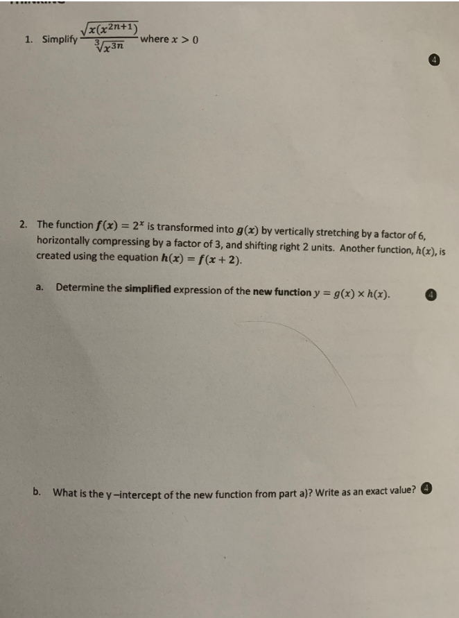 Solved 1. Simplify x(x2n+1) where x > 0 Vz3n 2. The function | Chegg.com