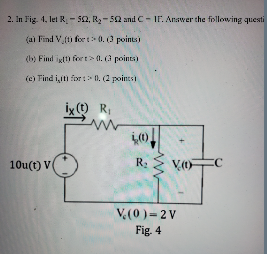 Solved 2. In Fig. 4 , let R1=5Ω,R2=5Ω and C=1 F. Answer the | Chegg.com