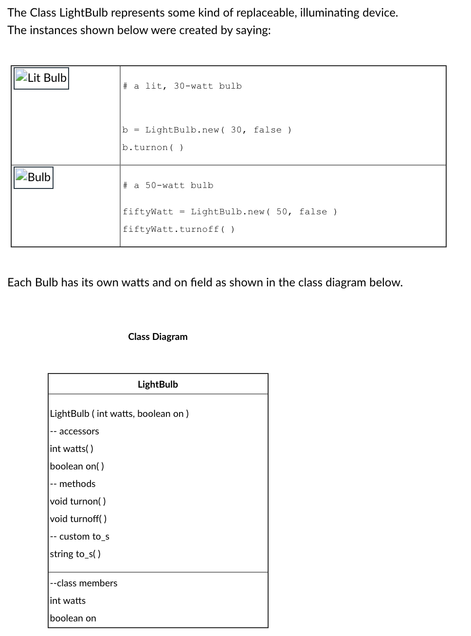 The Class LightBulb represents some kind of | Chegg.com