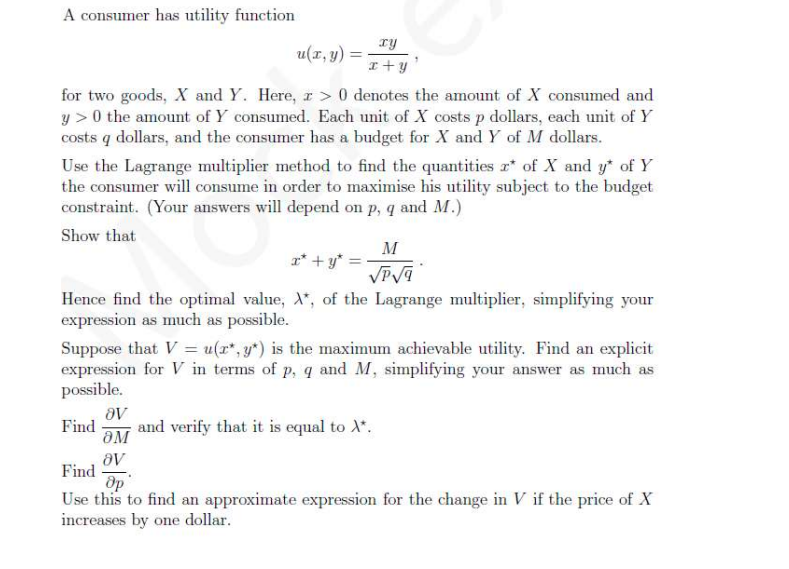 Solved A consumer has utility function ny u(x,y) 1+y for two | Chegg.com