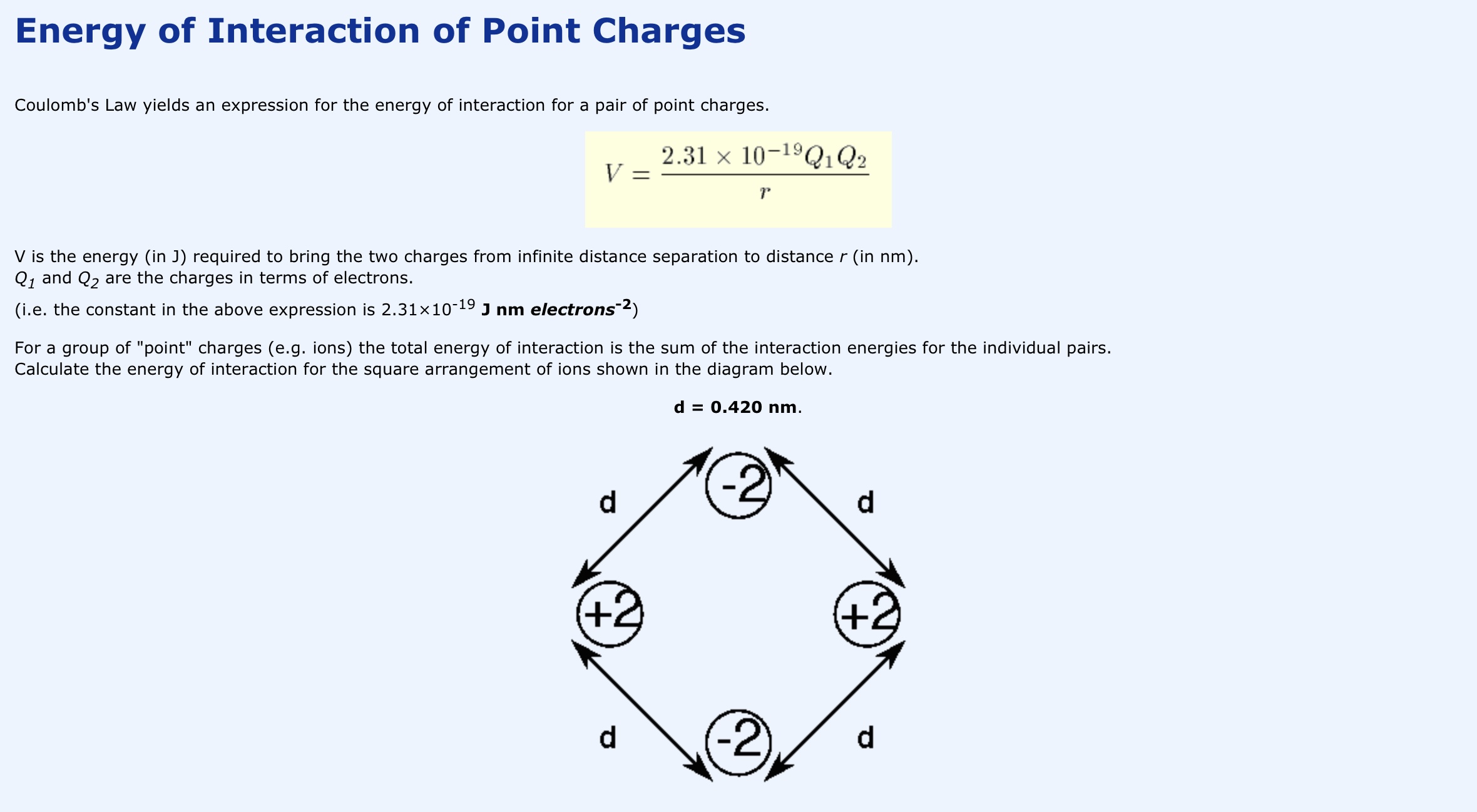 Solved Energy of Interaction of Point Charges Coulomb's Law | Chegg.com