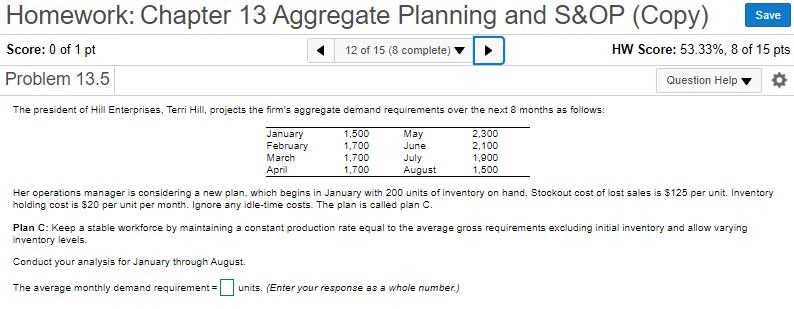 Solved Homework: Chapter 13 Aggregate Planning and S&OP | Chegg.com