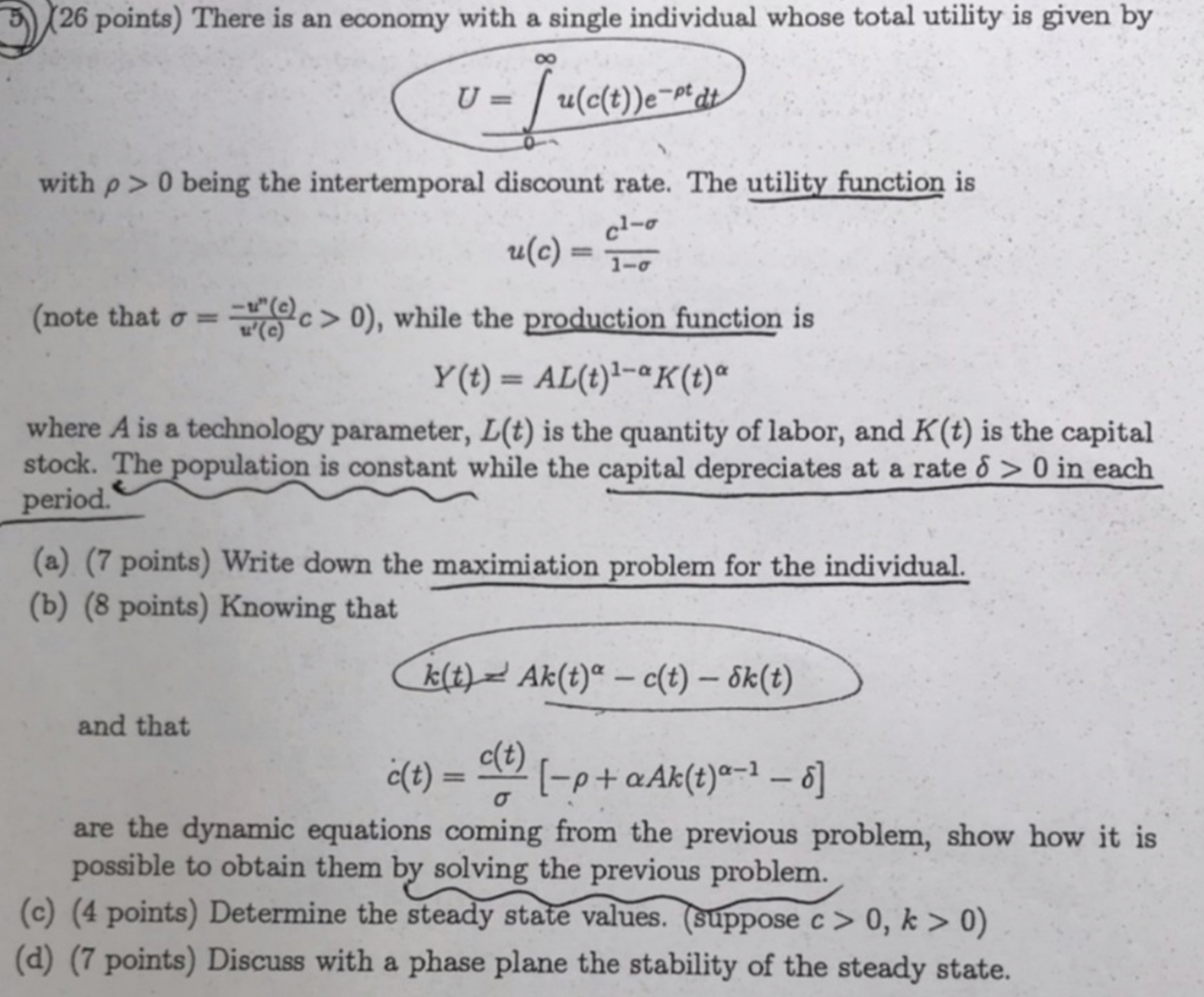 Solved U=∫0∞u(c(t))e−ρtdt with ρ>0 being the intertemporal | Chegg.com