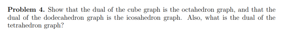 Solved Problem 4. Show that the dual of the cube graph is | Chegg.com