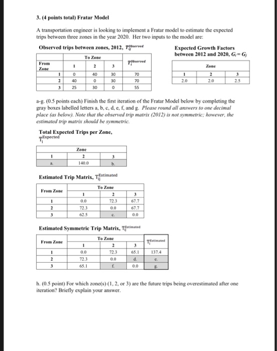 Solved 3. (4 points total) Fratar Model A transportation | Chegg.com