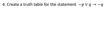Solved 4. Create a truth table for the statement ∼p∨q→∼q | Chegg.com