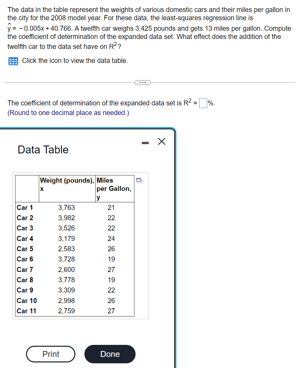 Solved the coefficient of determination of the expanded data | Chegg.com