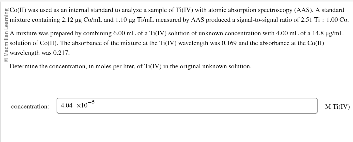 Solved Determine the concentration, in moles per liter, of | Chegg.com