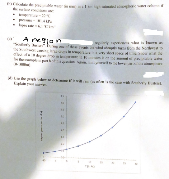 Solved (b) Calculate the precipitable water (in mm) in a 1 | Chegg.com