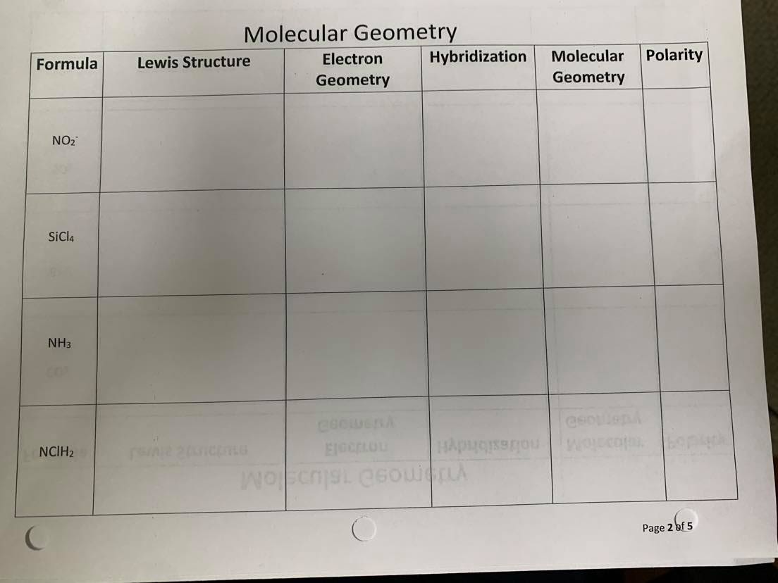 Solved Formula Molecular Geometry Lewis Structure Electron | Chegg.com