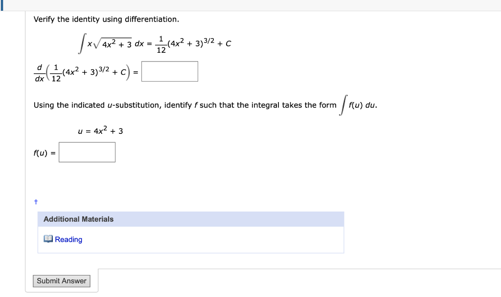 Solved Verify the identity using differentiation. = + / «V | Chegg.com