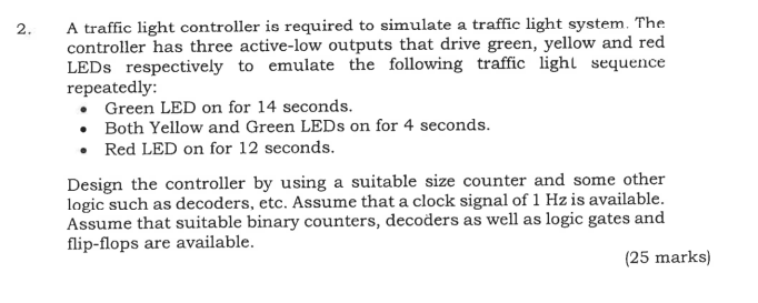 Solved A traffic light controller is required to simulate a | Chegg.com