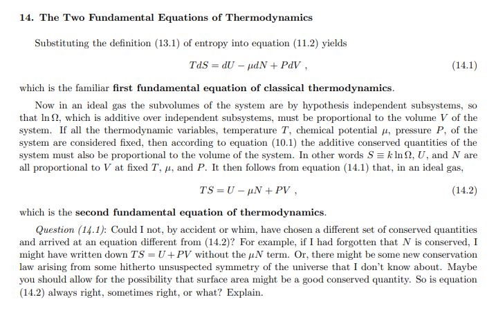 Solved 14. The Two Fundamental Equations of Thermodynamics | Chegg.com