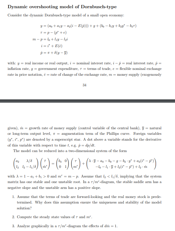 Solved Dynamic overshooting model of Dornbusch-type Consider | Chegg.com