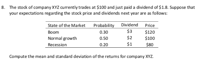 Solved 8. The stock of company XYZ currently trades at $100 | Chegg.com