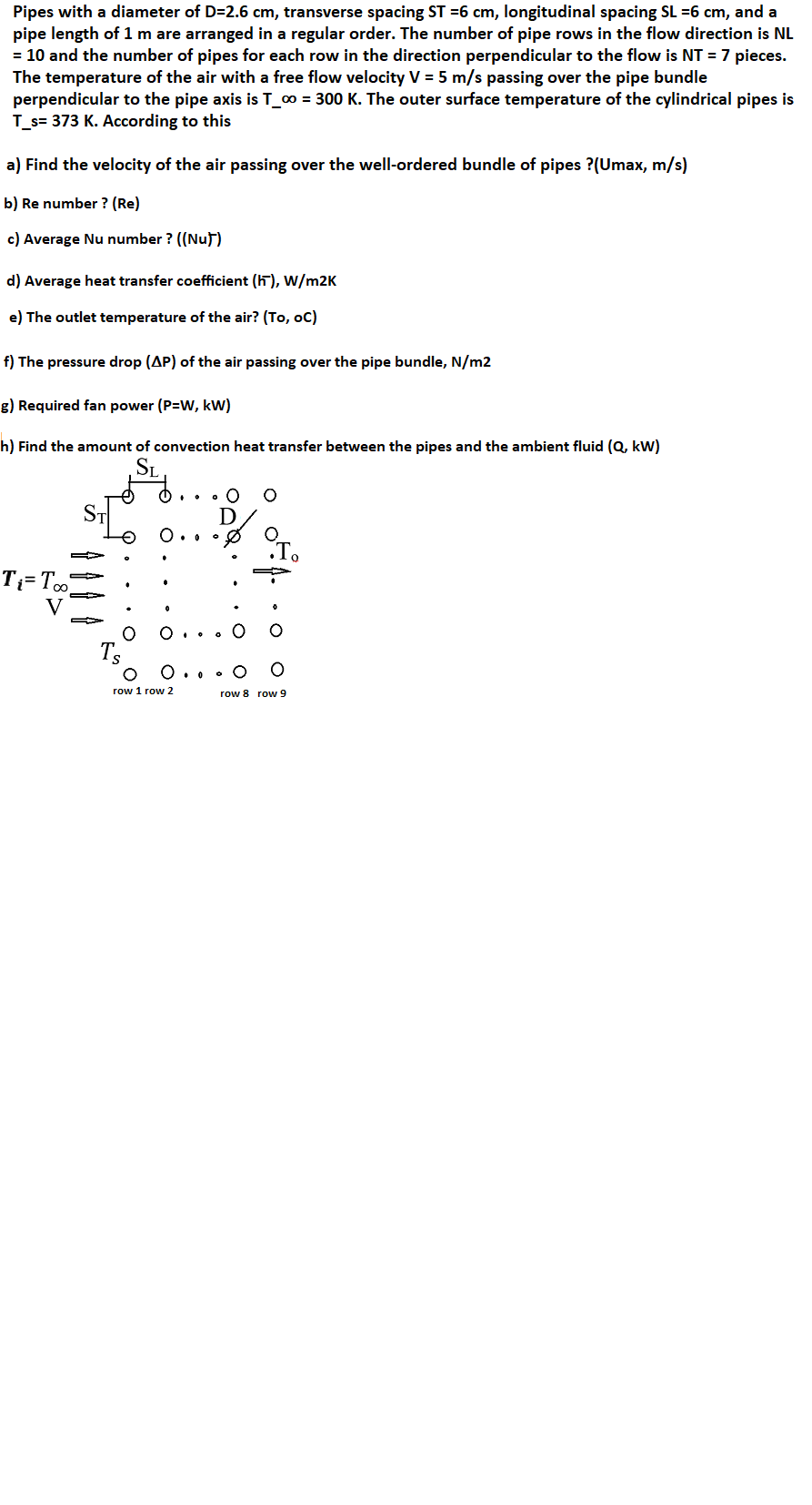 Solved Pipes with a diameter of D=2.6 cm, transverse spacing | Chegg.com