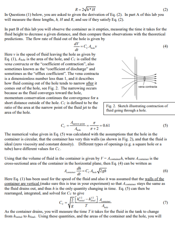 Solved Torricelli's law and Flow Rate Abstract: You will | Chegg.com