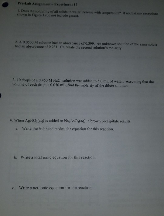 Solved Pre-Lab Assignment-Experiment 17 I. Does the | Chegg.com
