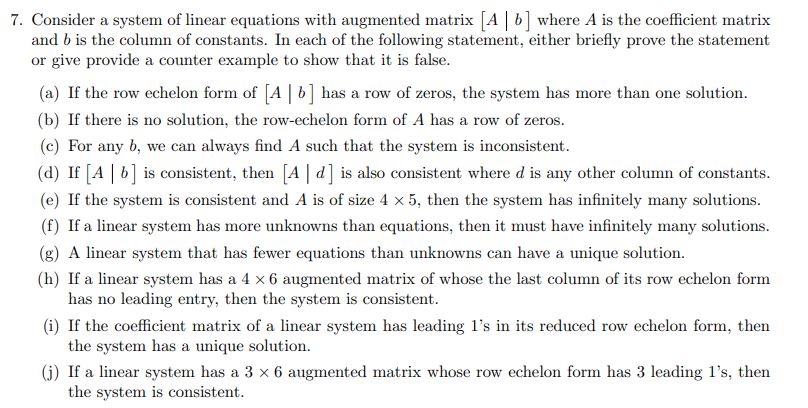 Solved 7. Consider a system of linear equations with | Chegg.com