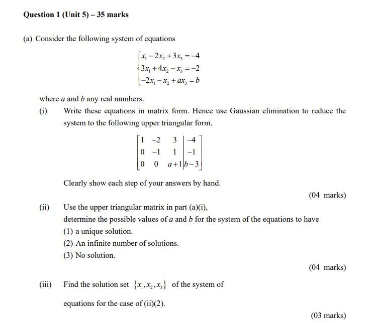 Solved (a) Consider the following system of equations | Chegg.com