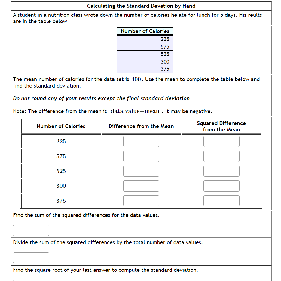 Solved Calculating the Standard Devation by Hand A student | Chegg.com