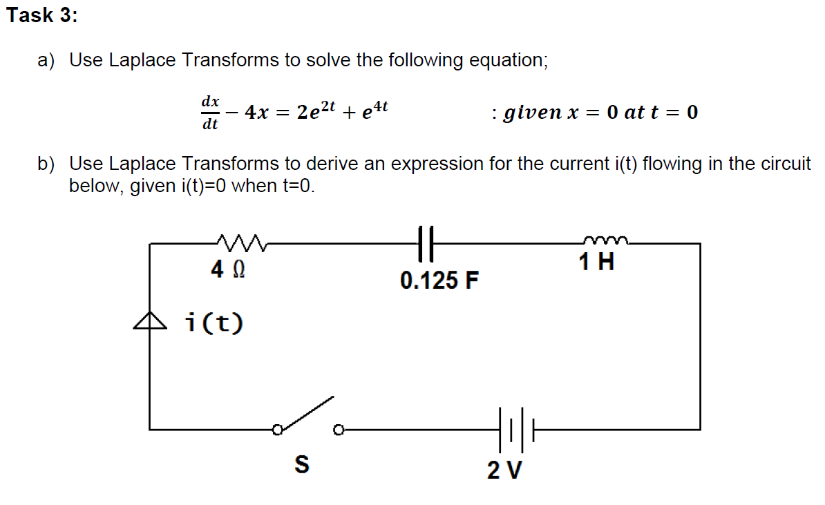 Solved Task 3: a) Use Laplace Transforms to solve the | Chegg.com