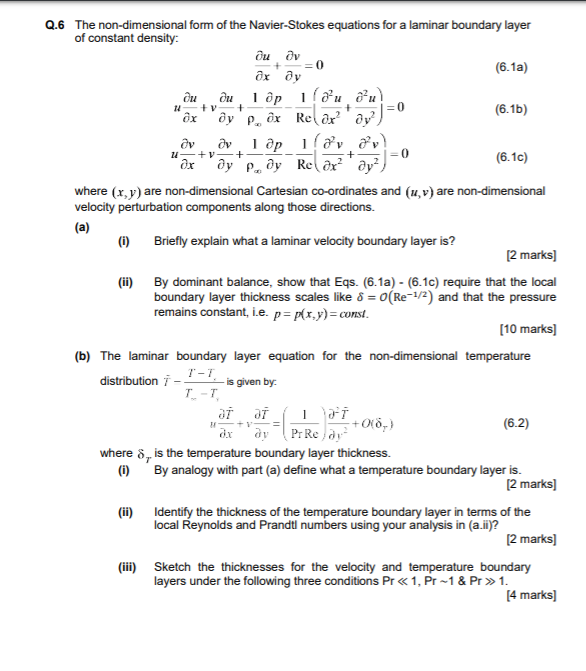 Solved Q.6 The non-dimensional form of the Navier-Stokes | Chegg.com