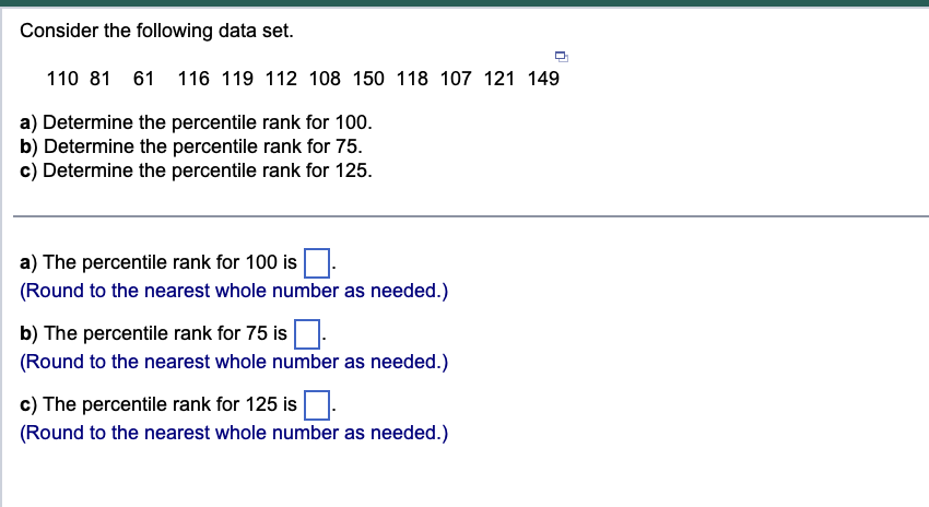 Solved Consider the following data set. | Chegg.com
