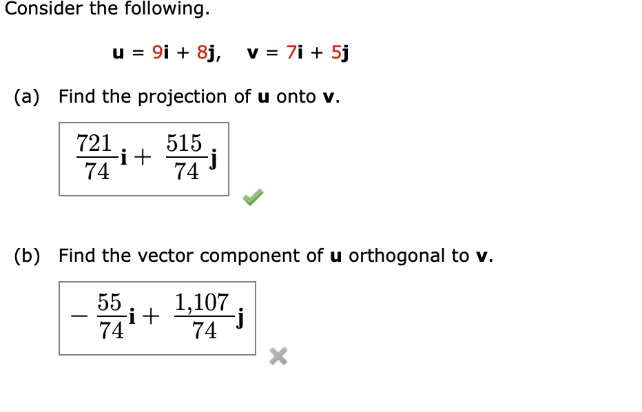 Solved Consider the following.u=9i+8j,v=7i+5j(a) ﻿Find the | Chegg.com