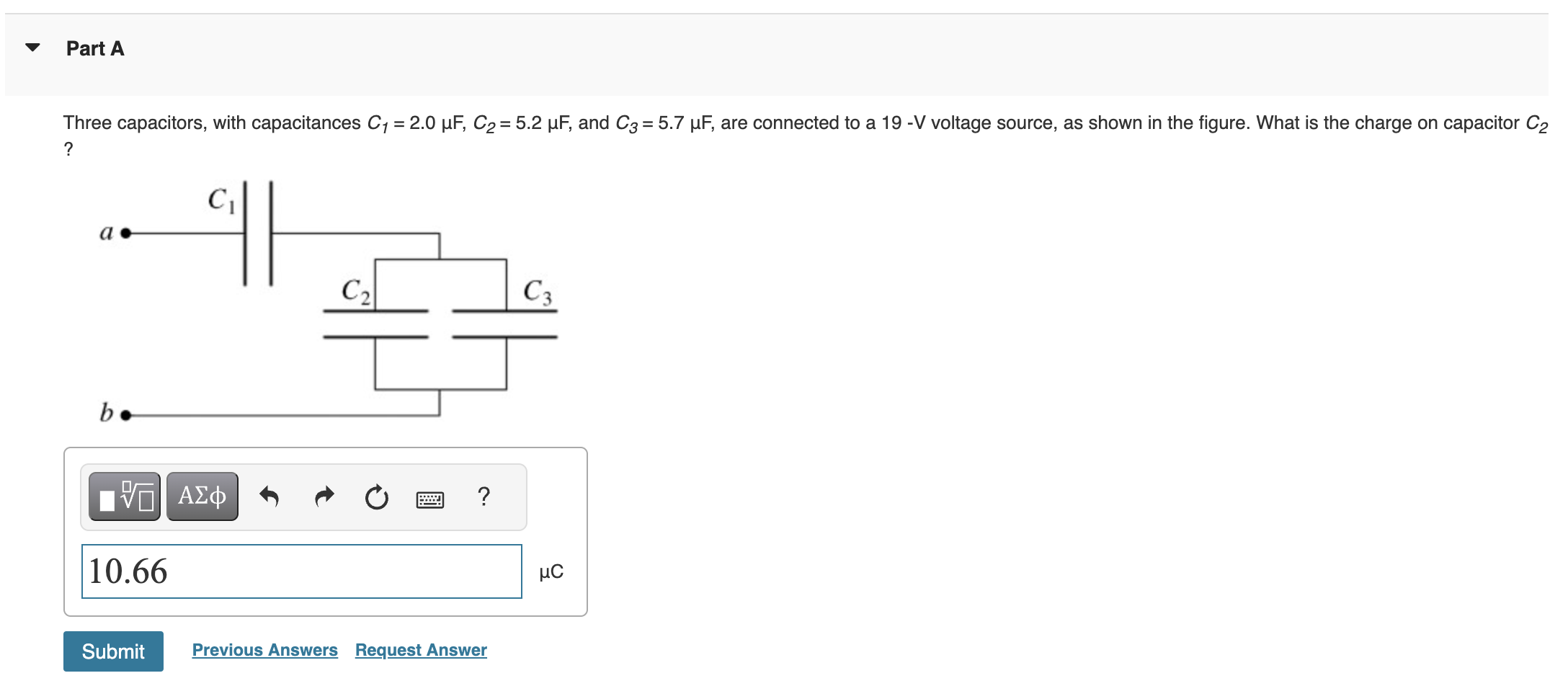 Solved C1=2.0μF,C2=5.2μF, and C3=5.7μF | Chegg.com