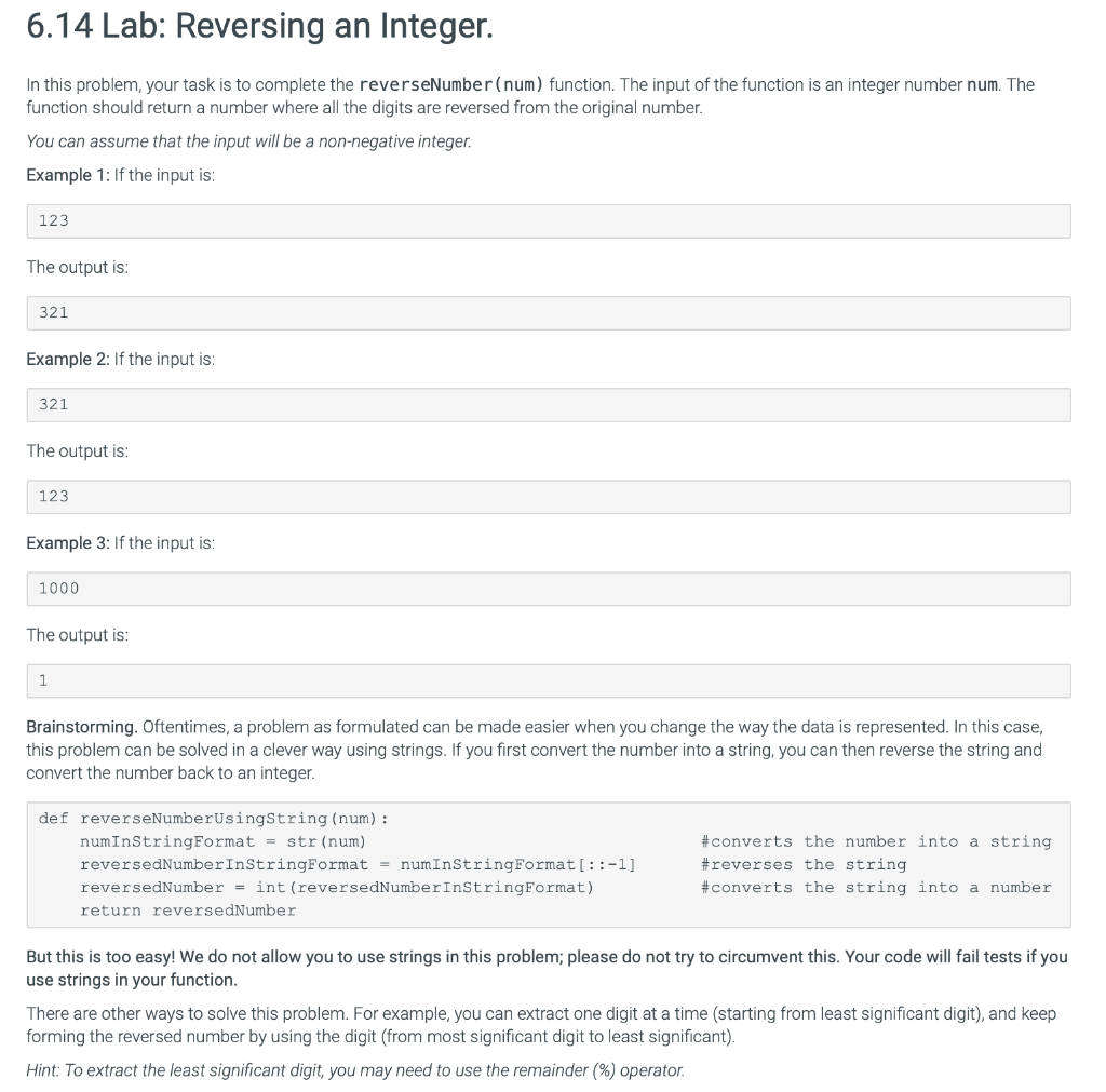 Solved 614 Lab Reversing An Integer In This Problem Your 9138
