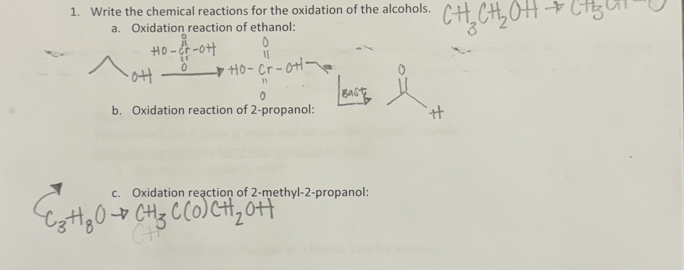 Write the chemical reactions for the oxidation of the | Chegg.com